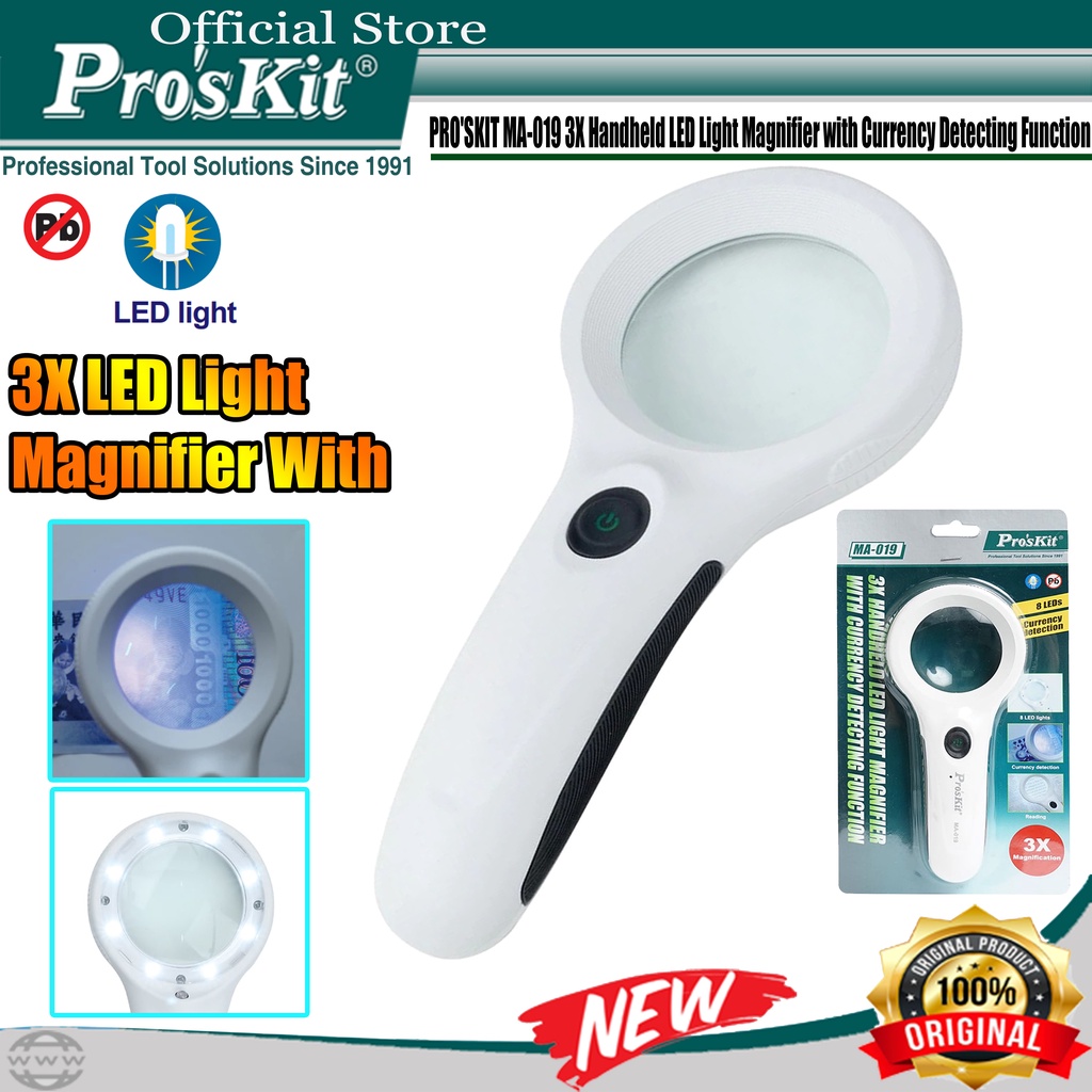 Jual Pro'sKit - Kaca Pembesar Pro'sKit Ma-019 3X Handheld Led Light ...