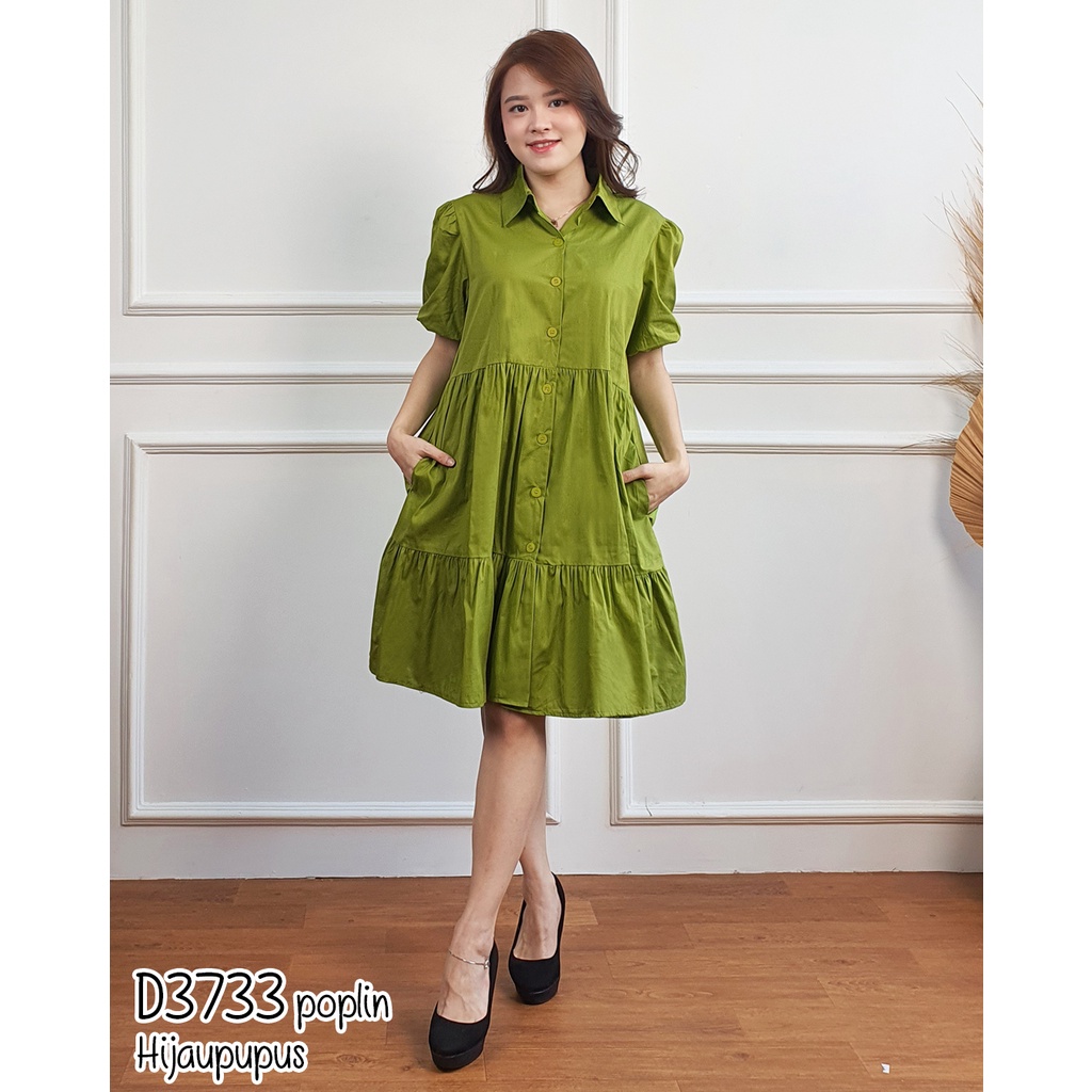 Jual D3733 dress katun poplin premium lengan balon 3733 | Shopee Indonesia