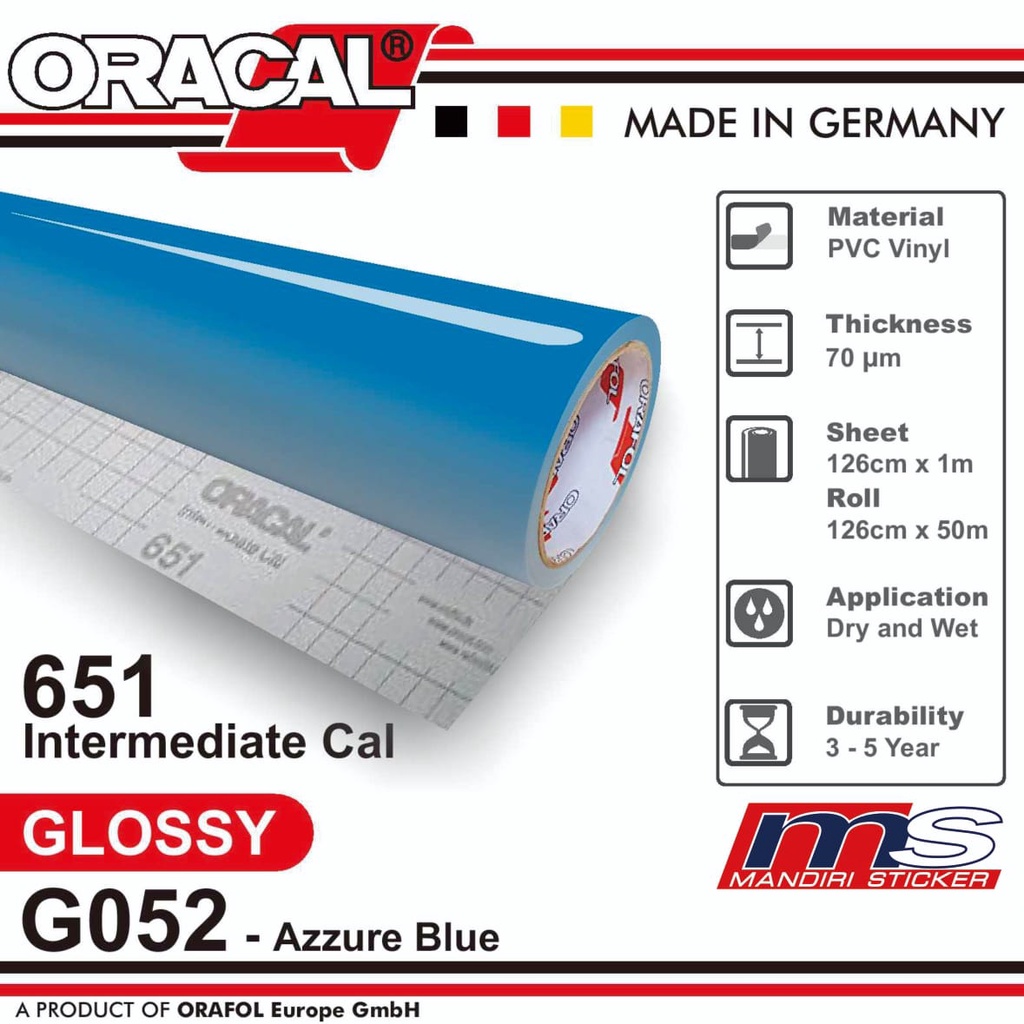Jual Sticker ORACAL 651 - G052 Azure Blue Gloss Cutting Stiker [METERAN] | Shopee Indonesia