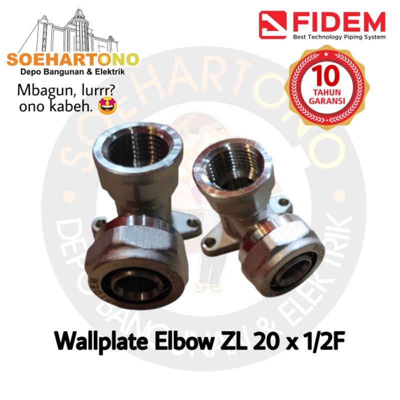 Jual Fidem Wallplate Elbow ZL 20 x 1/2 F Sambungan Kran Pipa Air Panas ...