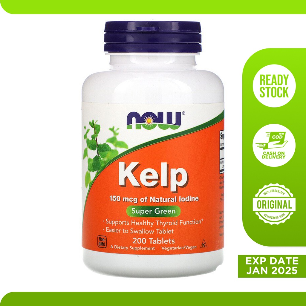 Jual Vitamin Suplemen Kelp 150 mcg Natural Iodine Thyroid Support Now 200 tablet | Shopee Indonesia