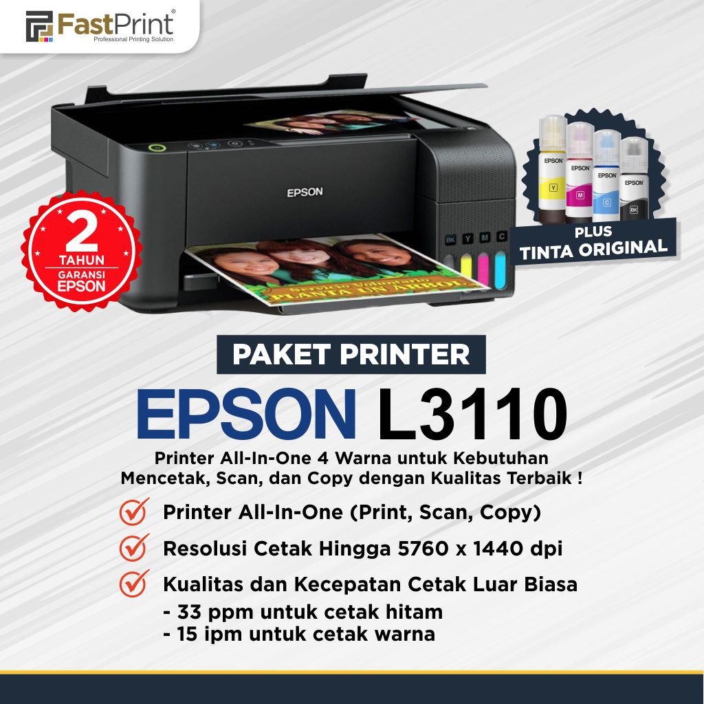 Jual Paket Printer Epson L3110 EcoTank Multifungsi Plus Tinta Original ...