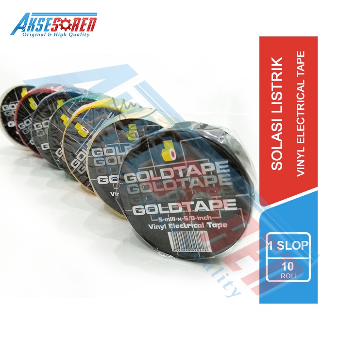Jual ISOLASI KABEL LISTRIK GOLD TAPE [1 SLOP/10 ROLL] / SOLASI LISTRIK ...