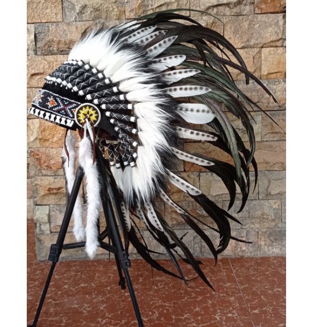 Jual TOPI INDIAN TOPI APACHE WARBONNET DOUBLE BULU HITAM PUTIH | Shopee ...