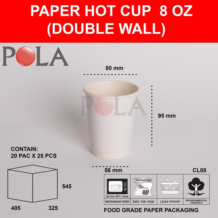 Jual POLA Paper Cup Double Wall 8 oz / Gelas Kertas 240ml + TUTUP ...