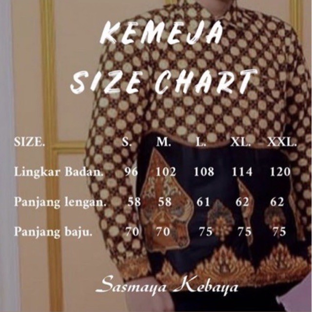 Jual Size chart lingkar badan kemeja pria | Shopee Indonesia