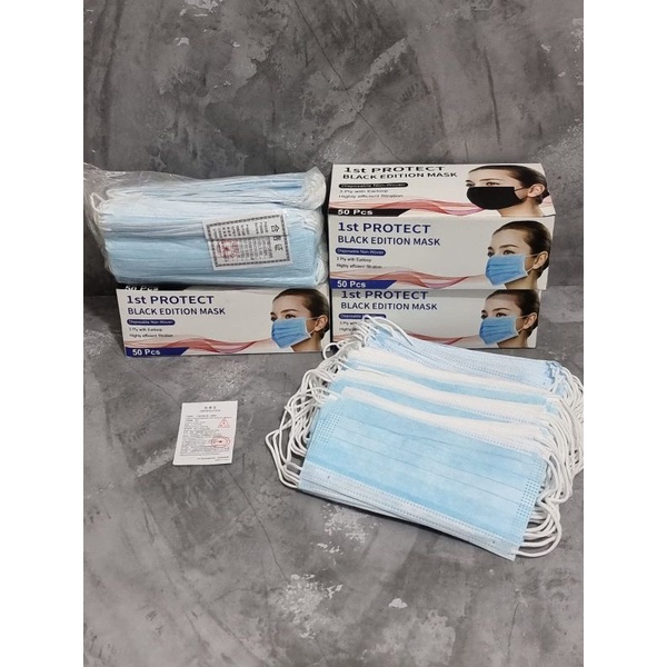 Jual masker earloop 3ply blue - non box isi 50pcs | Shopee Indonesia