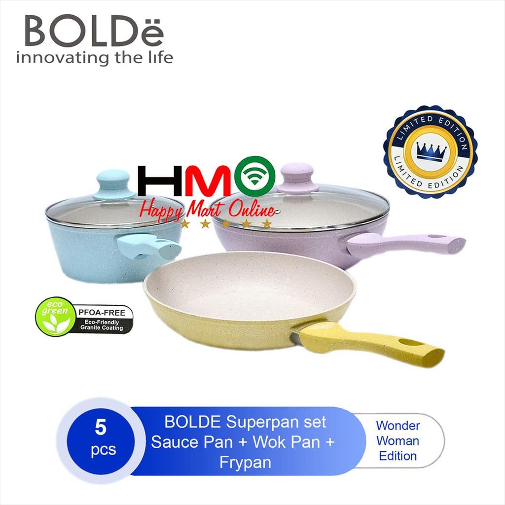 Jual Bolde Super Pan Wonder Woman Set 5 Pcs Wok Fry Pan Sauce Pan Panci ...