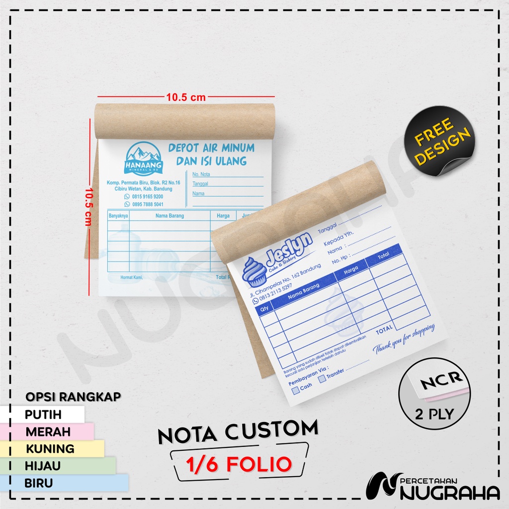 Jual NOTA CUSTOM 1/6 FOLIO 2 RANGKAP / BUKU NOTA KONTAN Isi 100 lembar ...