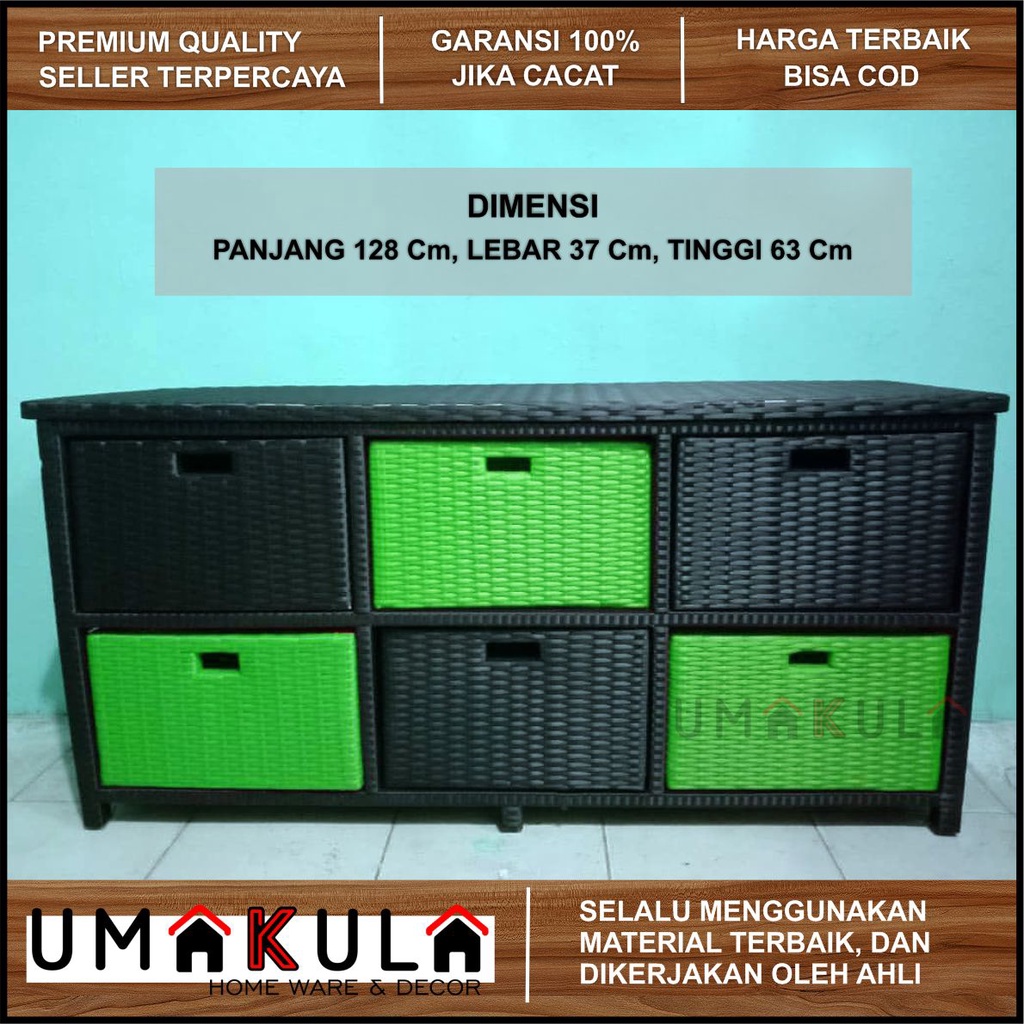 Jual Lemari Rak Rotan Sintetis 6 Laci Buffet Bufet Meja TV Ruang Tamu ...