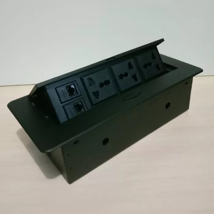 Jual Stop Kontak Meja / Lantai 3 Power - Rj45 Cat5E - Rj11 Warna Hitam ...