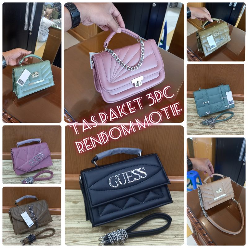 Jual TAS PAKET 3 JENIS MOTIF SLEMPANG KOTAK TALI RANTE | Shopee Indonesia