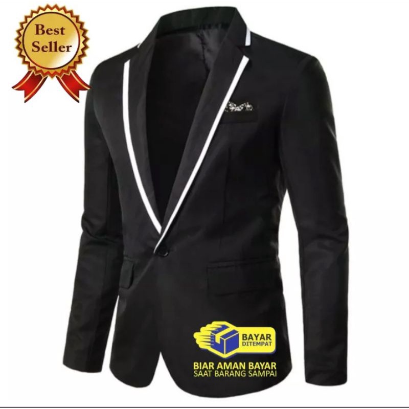 Jual Jas pria putih variasi hitam / Jas formal putih / Jas pria hitam ...