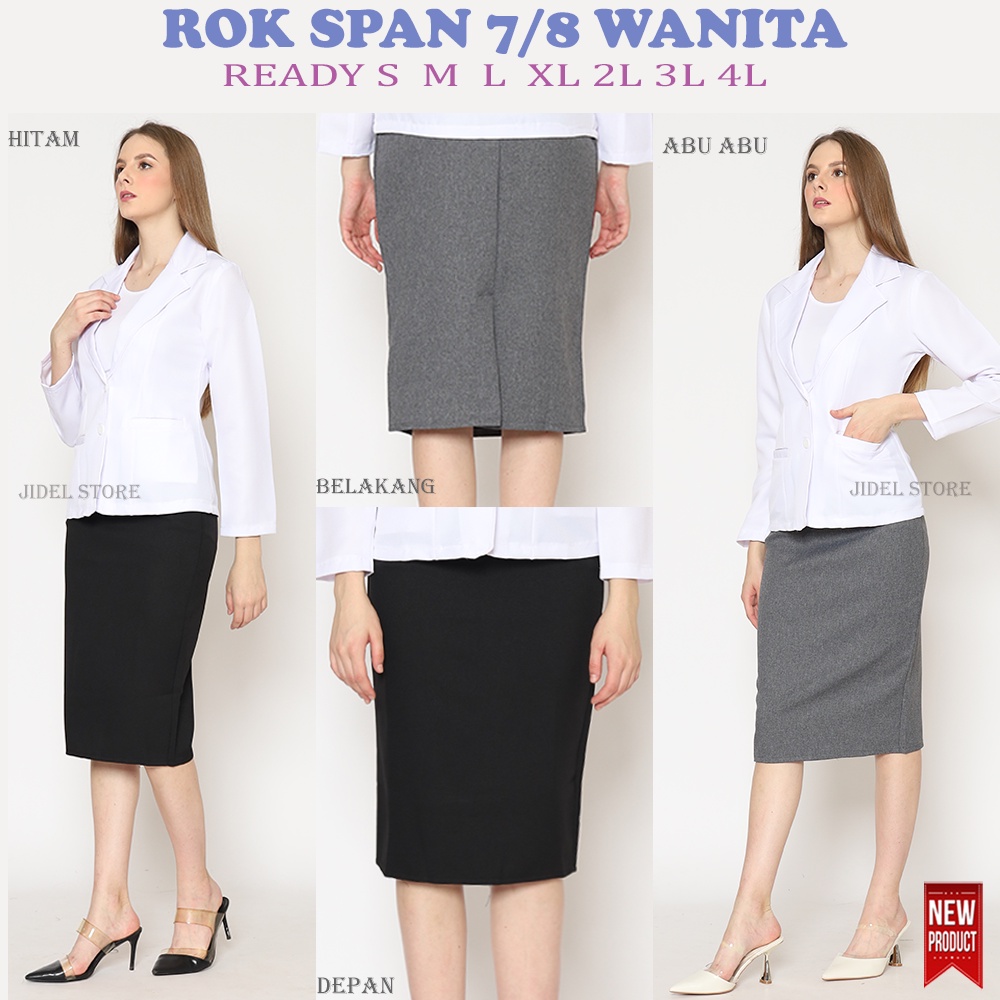 Jual Rok Span Pendek Wanita Standar JUMBO Hitam Abu Ukuran S M L XL 2L ...