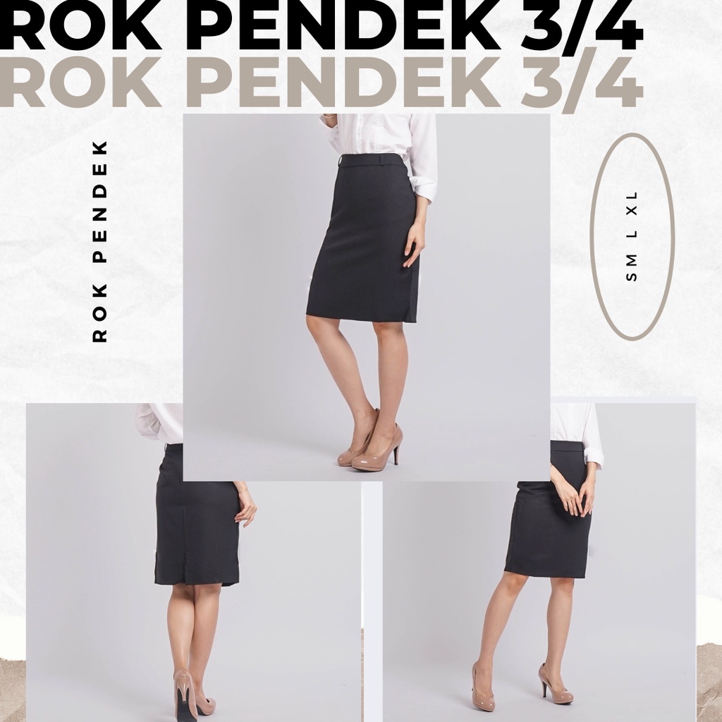 Jual Rok Kerja Pendek Hitam Span 3/4 Bahan Formal Kantor Rok Pendek ...