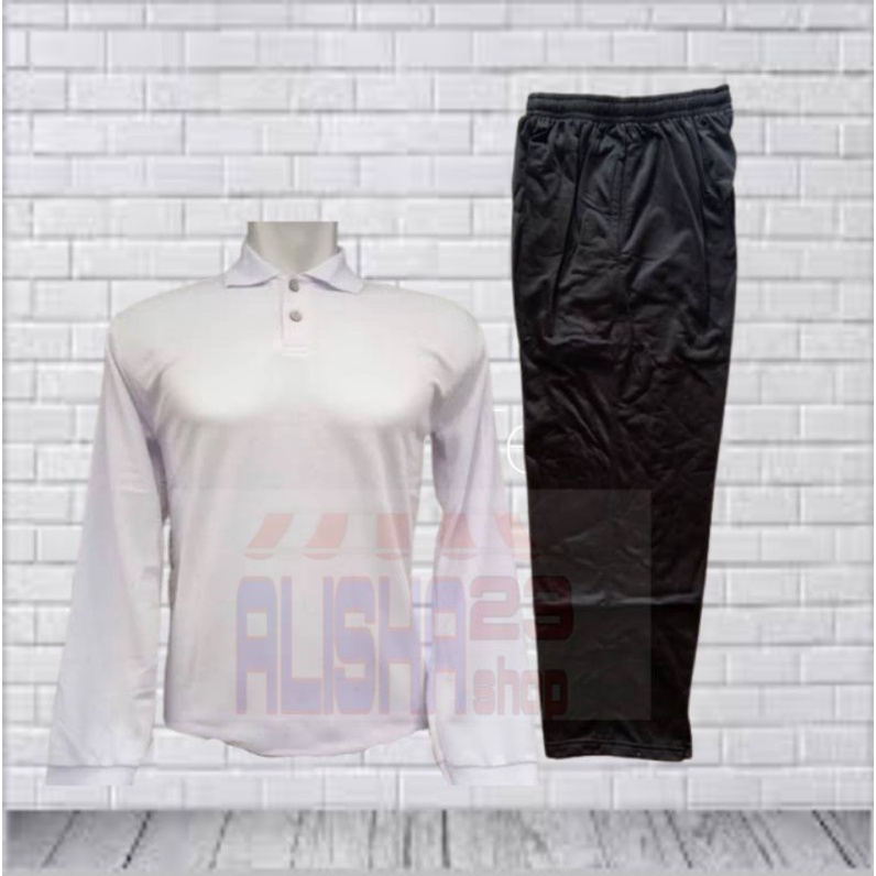 Jual SETELAN TRAINING MERAH STELAN KAOS KERAH LENGAN PANJANG PUTIH ...