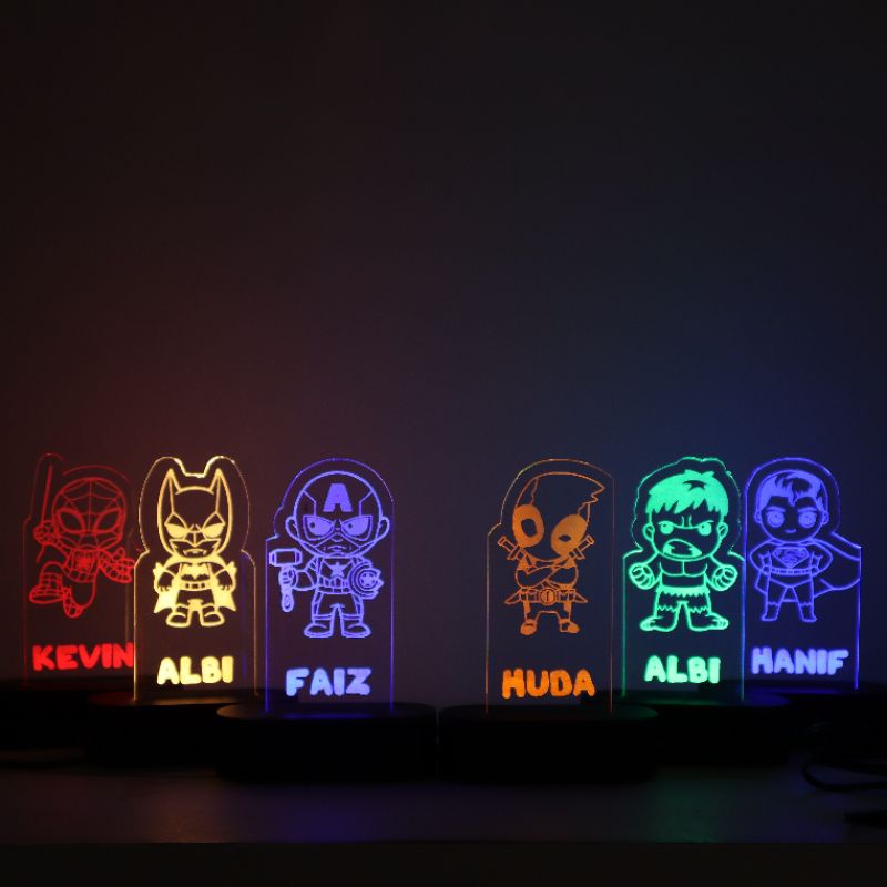 Jual LAMPU AKRILIK SUPERHERO/LAMPU TIDUR ANAK/LED/HIASAN KAMAR/DEKORASI ...