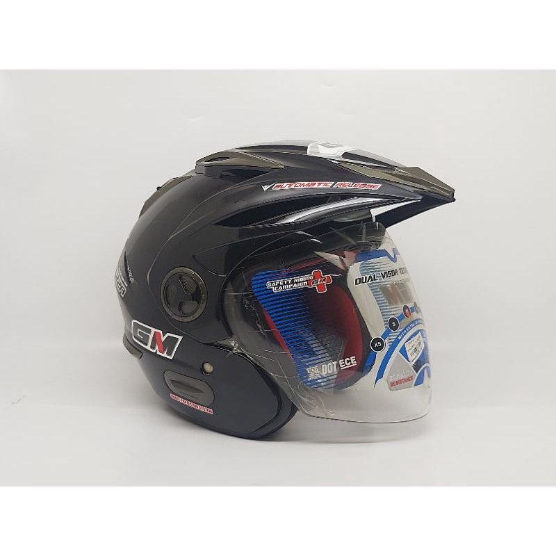 Jual Helm Half Face Double Visor | Gm New impreza Black Metalik ...
