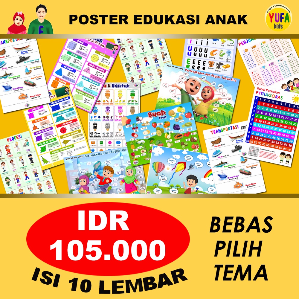 Jual Paket promo 1 - Poster Edukasi Anak - Poster belajar anak - Poster ...