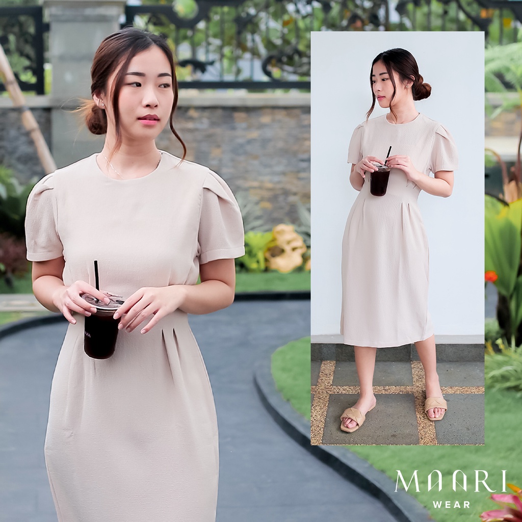 Jual MAARI - Dress Basic Eun Hye Light Khaki / Dress midi / Dress polos ...