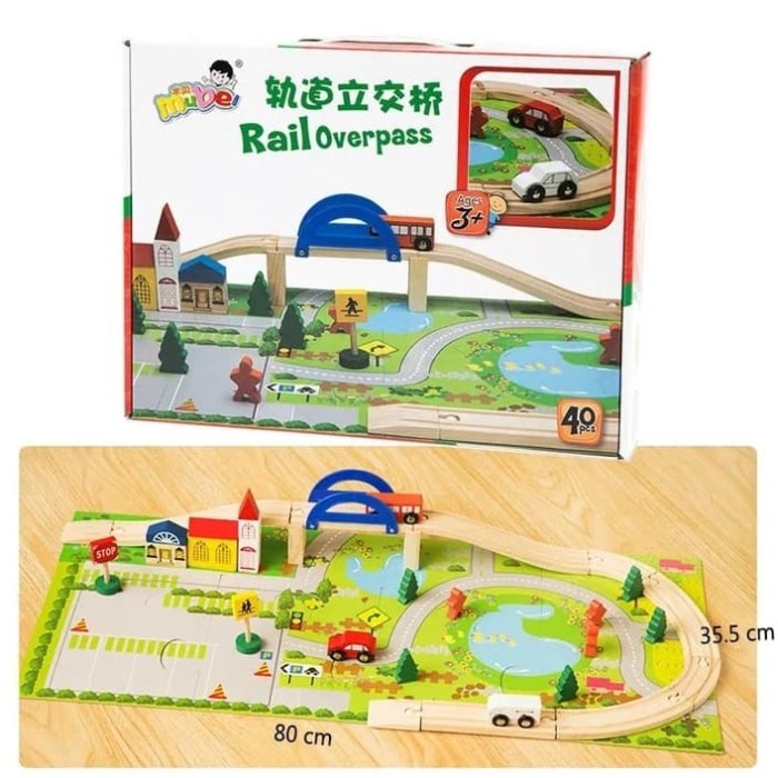 Jual Mainan Kayu Edukasi Anak RAIL OVERPASS/Rel Jalur Mobil Perkotaan ...