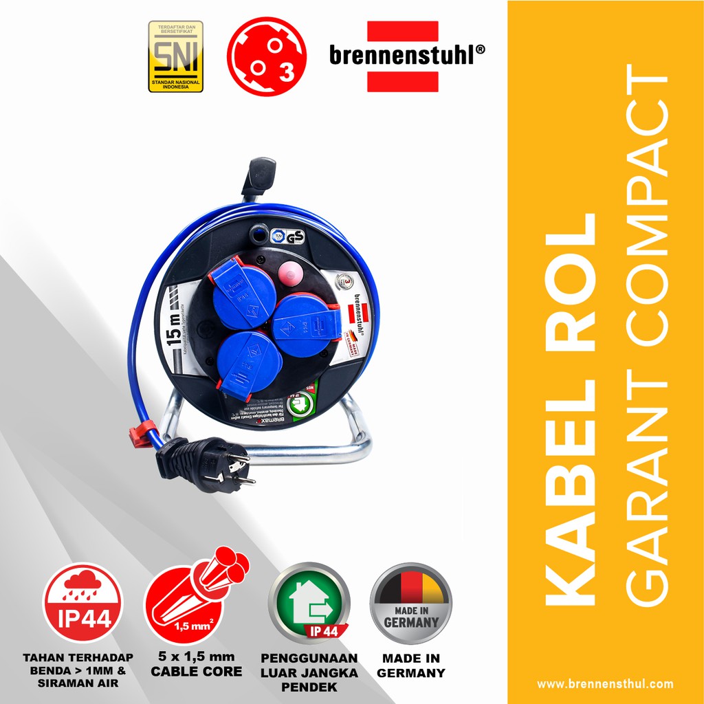 Jual Brennenstuhl Kabel Rol Garant Compact IP44 15m - KBRL044- 1079850 ...