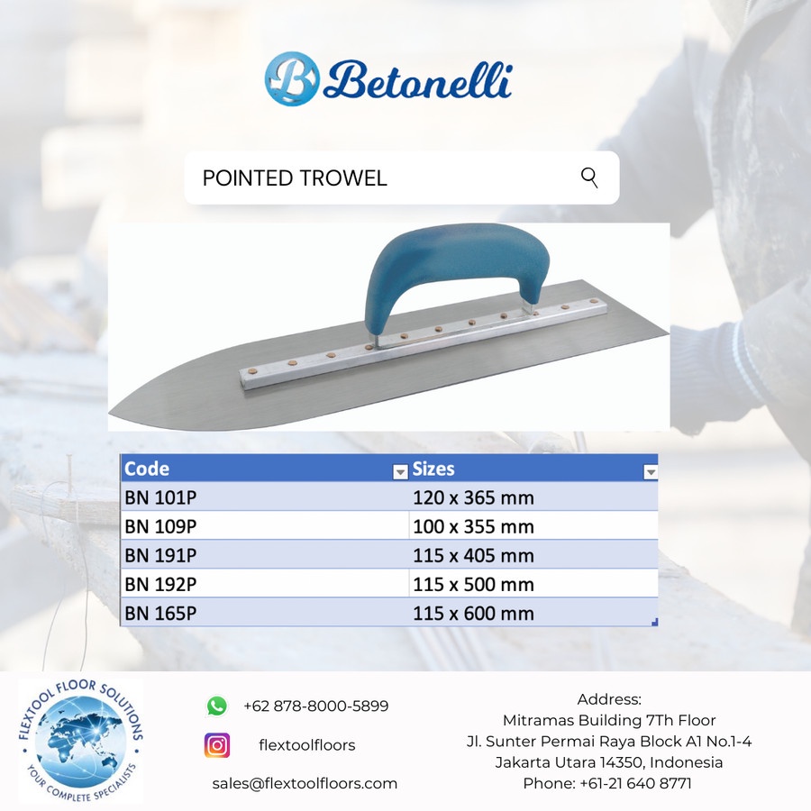 Jual BETONELLI + POINTED TROWEL JUMBO SIZE - Roskam Lancip - BN192P ...