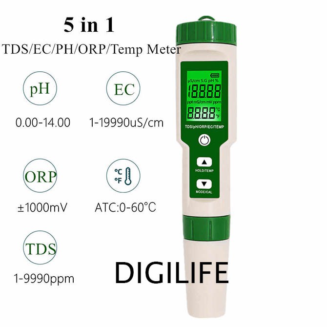 Jual PH TDS EC ORP Temp 5 in 1 Meter EZ-9910 EZ9910 Water Tester ...