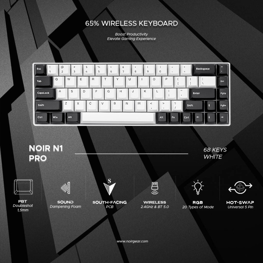 Jual NOIR N1 Pro White - 65% Wireless Mechanical Keyboard | Shopee ...