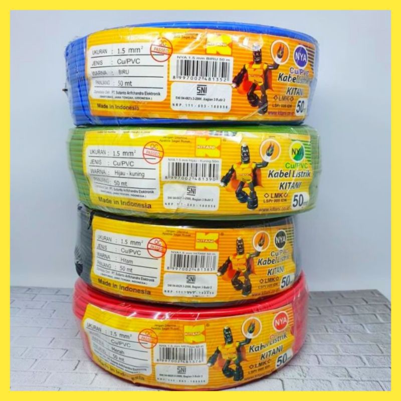 Jual kabel listrik kitani NYA 1.5 50meter / kabel engkel kitani 50 ...