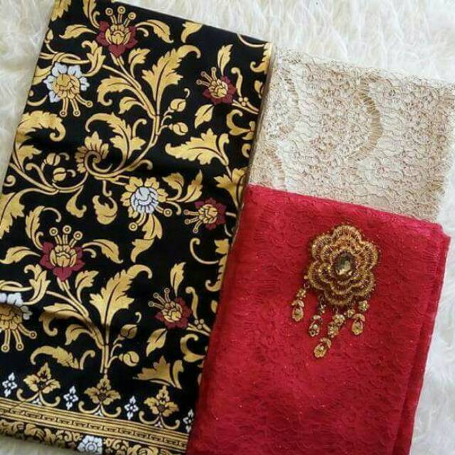 Jual Kain batik prada kembang merah silver dan brokat (dijual terpisah ...