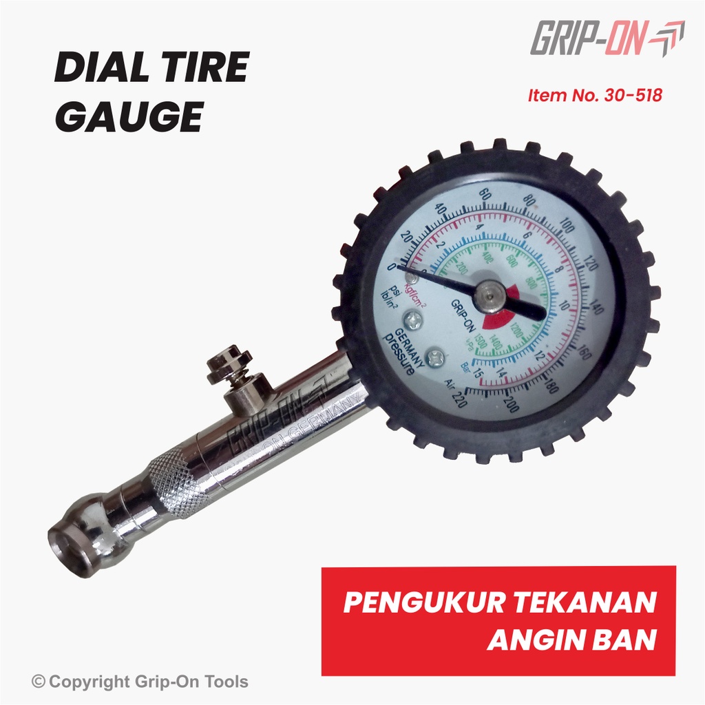 Jual Grip-On Dial Tire Gauge Alat Ukur Tekanan Angin Ban Grip On ...