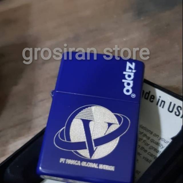 Jual Zippo pt panca global energi biru matte custom logo tulisan nama ukir grafir | Shopee Indonesia