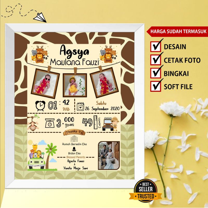 Jual FRAME BIODATA BAYI MINIMALIS/KADO KELAHIRAN AESTHETIC/BINGKAI ...