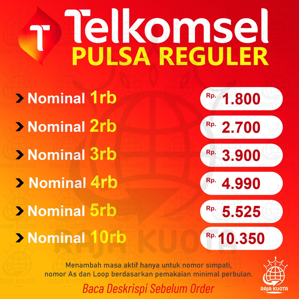 Jual Pulsa Reguler Telkomsel Simpati As Loop Nominal 1rb 2rb 3rb 4rb ...