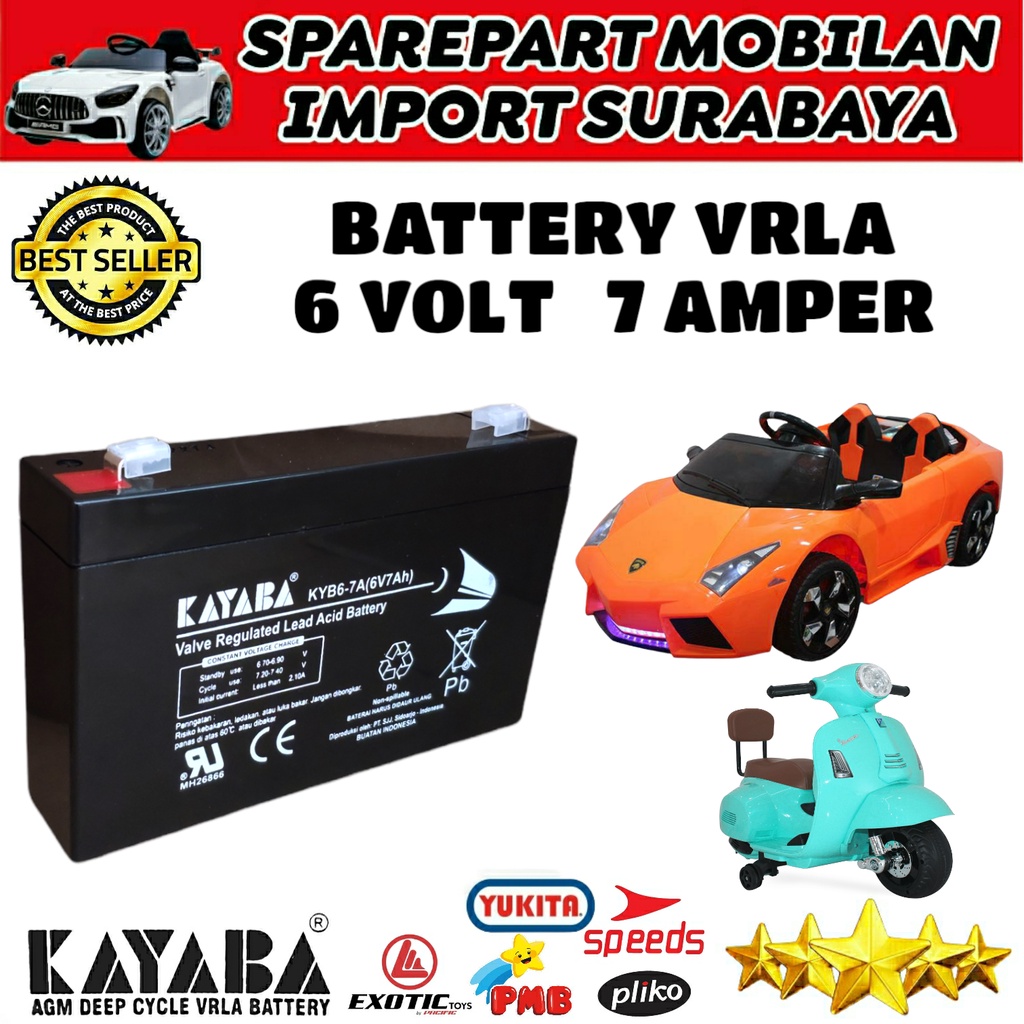Jual BATTERY KAYABA 6V 7AH ADAPTOR 6 VOLT BATERAI MOBIL AKI MAINAN ANAK ...