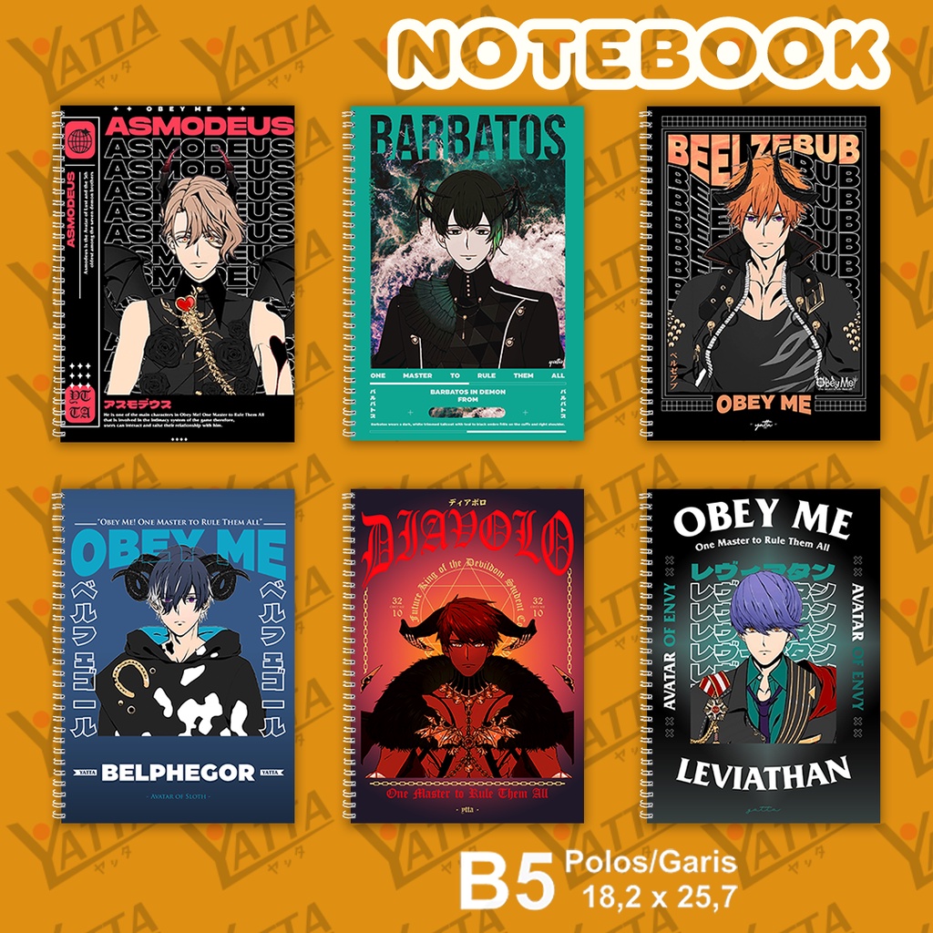 Jual Notebook Anime Obey Me! SERI 1 Ukuran B5 18,2 x 25,7 cm YOTAKUSHOP ...