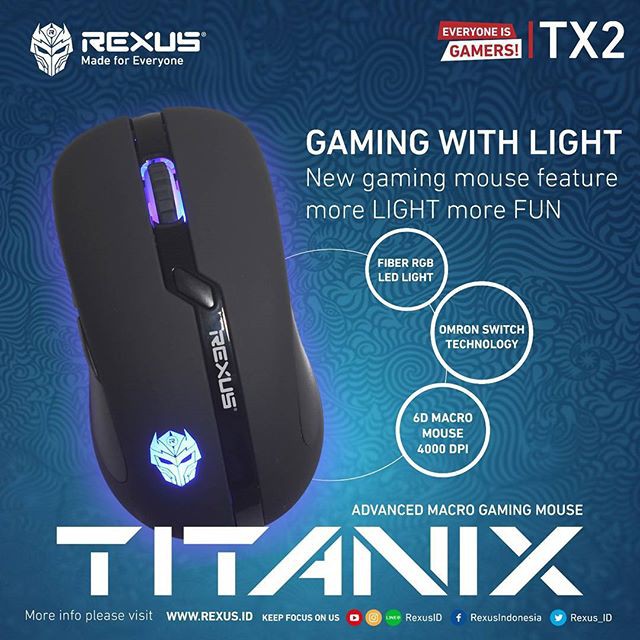 Jual Mouse Gaming Rexus TX2 Macro Titanix New Logo | Shopee Indonesia