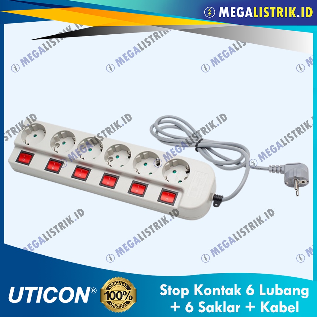 Jual UTICON STOP KONTAK ARDE 6 LUBANG + 6 SAKLAR + KABEL 1.5 METER ...