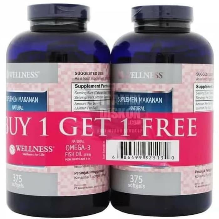 Jual Wellness Omega 3 Fish Oil 1000 mg 375 Softgel BUY 1 GET 1 FREE omg ...