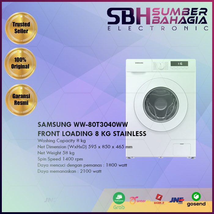 Jual SAMSUNG WW-80T3040WW FRONT LOADING 8 KG STAINLESS (NEW) (KHUSUS ...