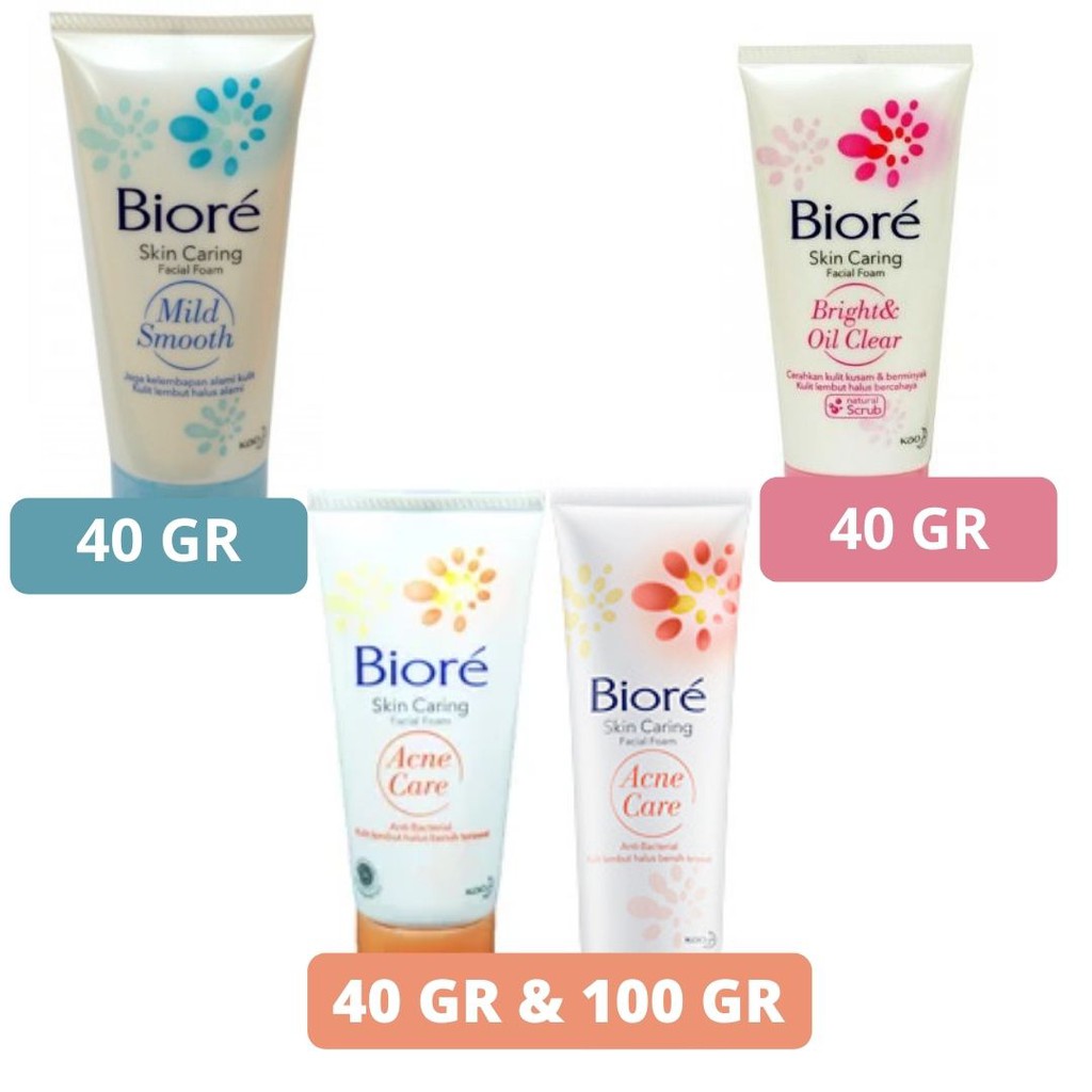 Jual Biore Skin Caring Facial Foam Acne Care 100 & 40 gr/Mild Smooth 40 ...