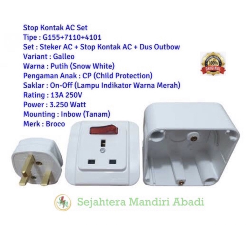 Jual Ac Set Broco Galleo Putih snow White Steker + Stop Kontak + Dus Outbow | Shopee Indonesia