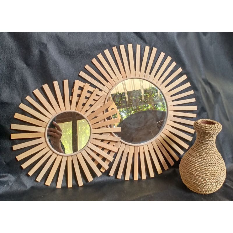 Jual 2 pcs cermin dinding / cermin bulat / cermin bambu / cermin ...