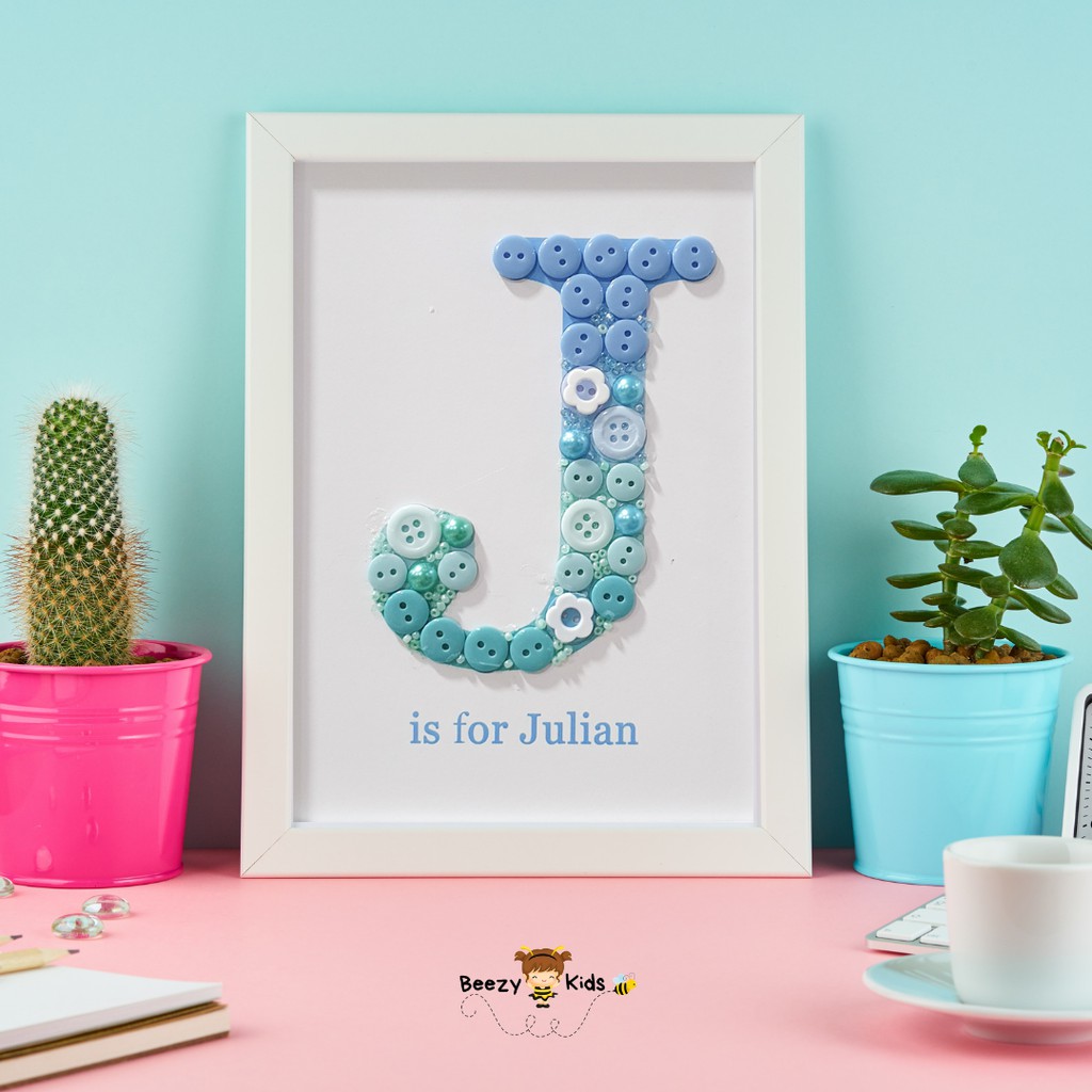 Jual Custom DIY Initial Letter Button Art by Beezy Kids - Custom Hampers Souvenir | Shopee Indonesia