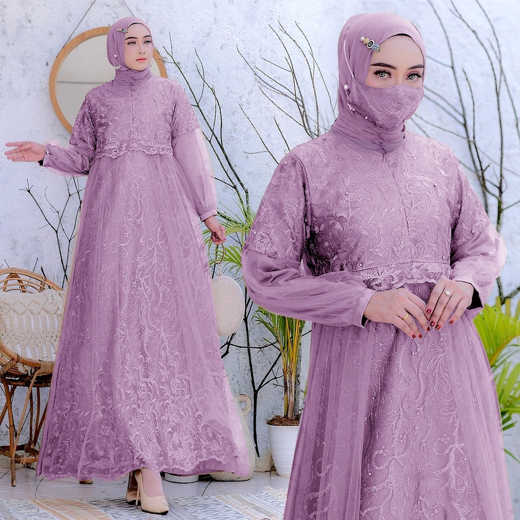 Jual (New Free Masker Brukat)Selvia Brukat Tile Mutiara/ Size S-M, L , XL, XXL / Gamis Pesta ...