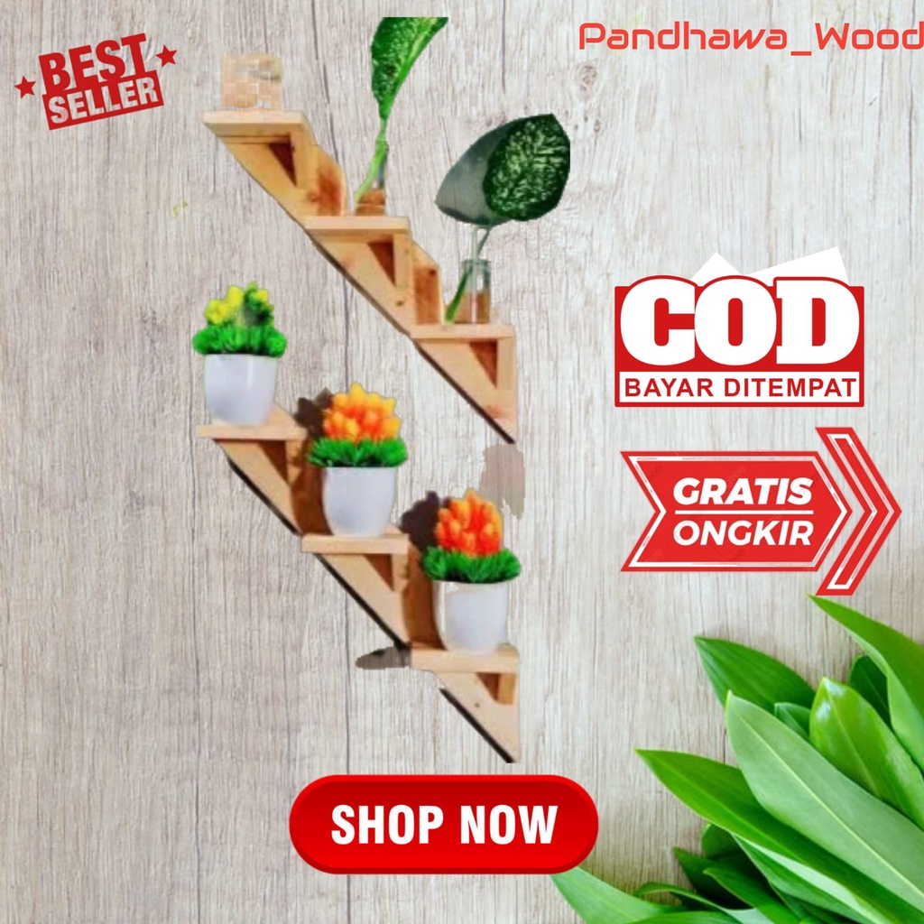 Jual 1 Set Rak dinding Kayu Dekorasi Vintage model tangga Minimalis ...
