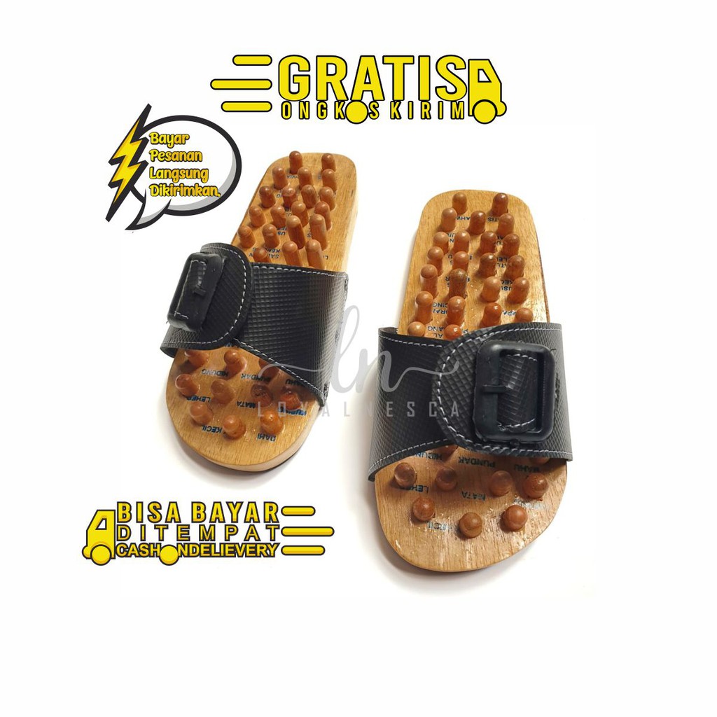 Jual Sandal Kesehatan Sandal Rematik Kayu Sandal Refleksi Pijat Kaki ...