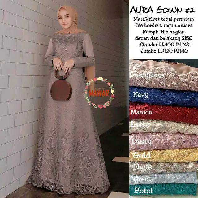 Jual TERLARIS gamis brokat jumbo Aura Gown #2 Dress satin Velvet Full broklat Tile Jumbo LD 120 ...