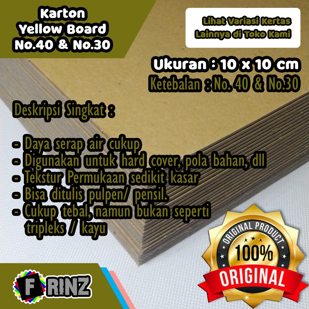 Jual Kertas Karton Kuning Bot Persegi No. 30 dan 40 Uk 10 x 10 cm ...